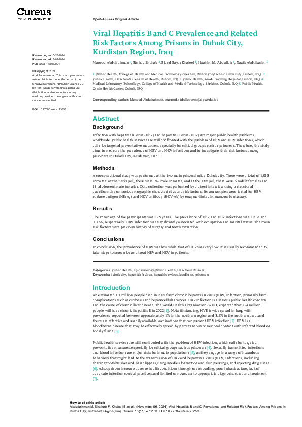 (PDF) Viral Hepatitis B and C Prevalence and Related Risk Factors Among ...
