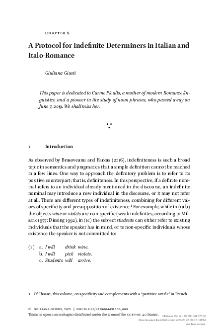 (PDF) A Protocol for Indefinite Determiners in Italian and Italo-Romance