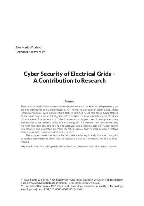 (PDF) Cyber Security of Electrical Grids – A Contribution to Research