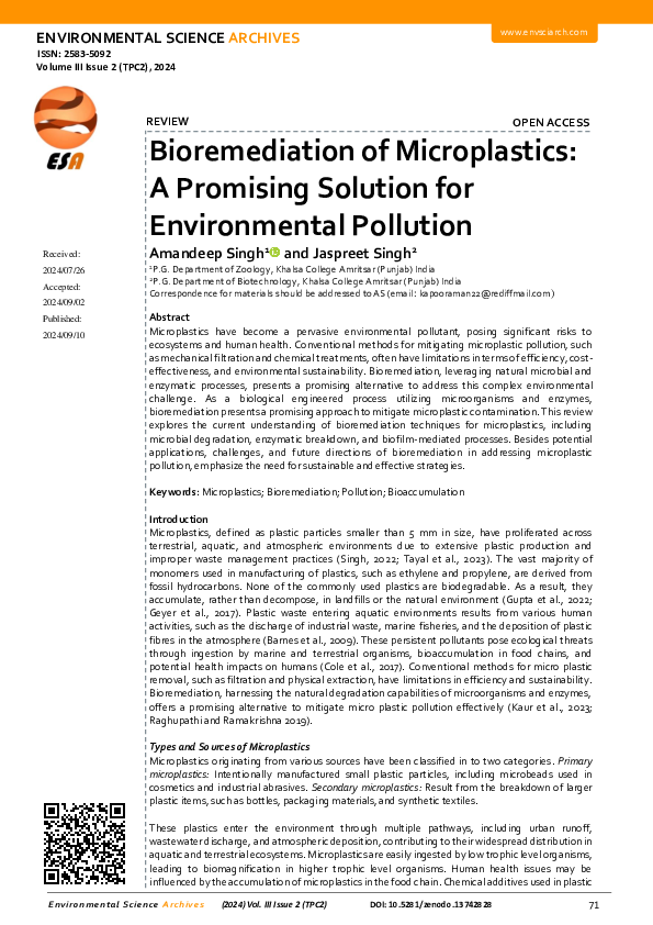 (PDF) Bioremediation of Microplastics: A Promising Solution for Environmental Pollution