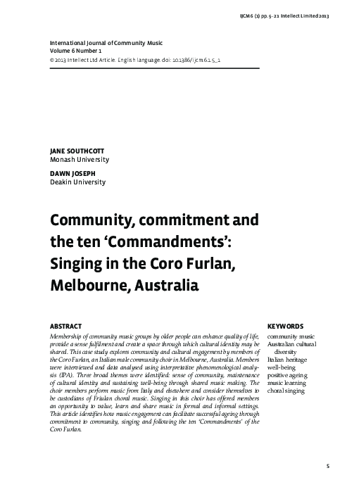 (PDF) Community, commitment and the ten ‘Commandments’: Singing in the ...