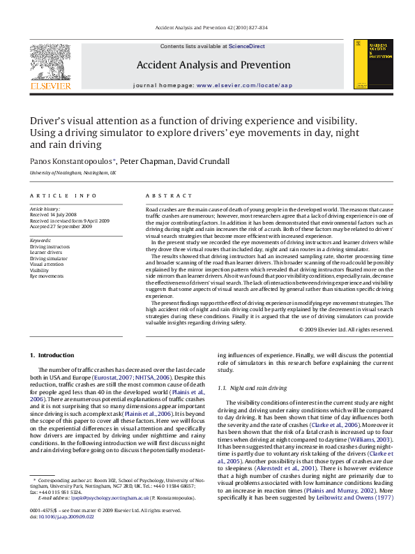 (PDF) Driver's visual attention as a function of driving experience and ...