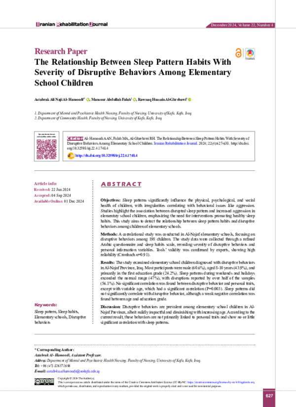 (PDF) The Relationship Between Sleep Pattern Habits with Severity of Disruptive Behaviors Among ...