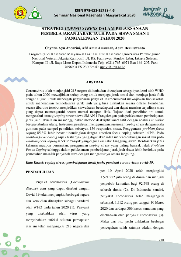 (PDF) Strategi Coping Stress Dalam Pelaksanaan Pembelajaran Jarak Jauh ...