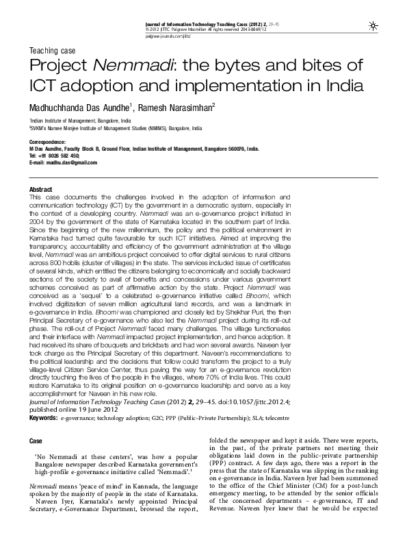 (PDF) ProjectNemmadi: The Bytes and Bites of ICT Adoption and ...