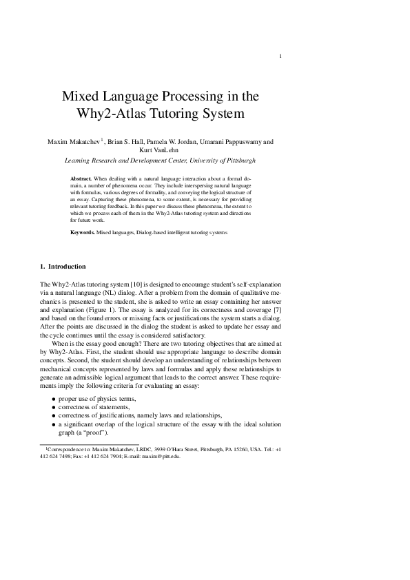 (PDF) Mixed language processing in the Why2-Atlas tutoring system