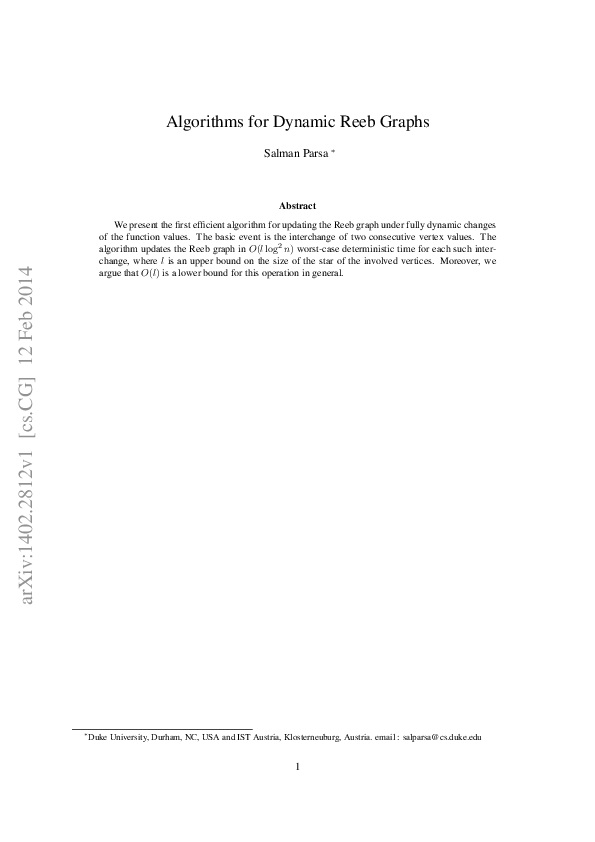 (PDF) Algorithms for Dynamic Reeb Graphs