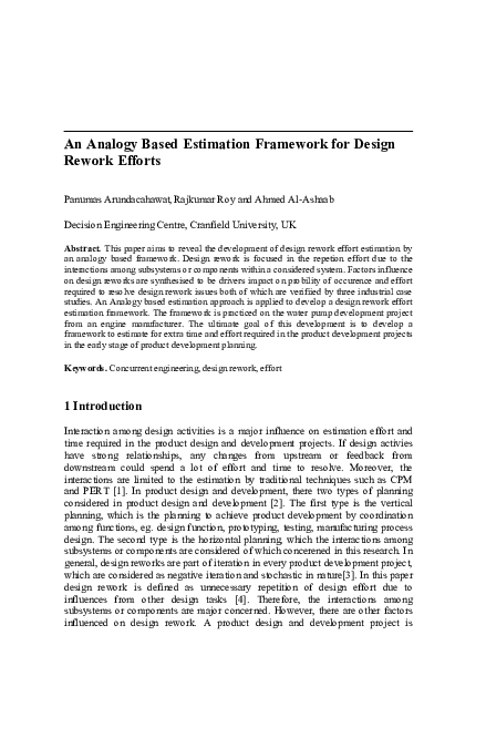 (PDF) An analogy based estimation framework for design rework efforts