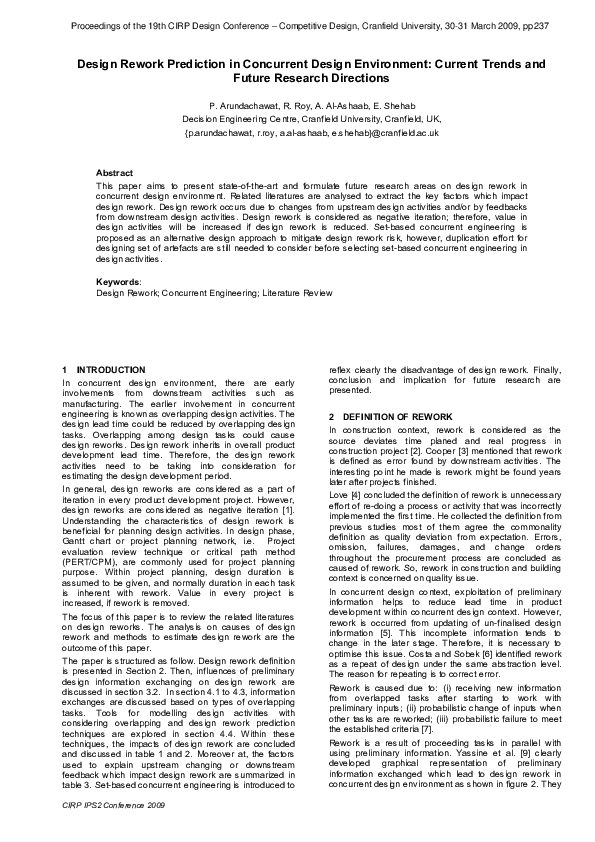 (PDF) Design Rework Prediction In Concurrent Design Environment ...