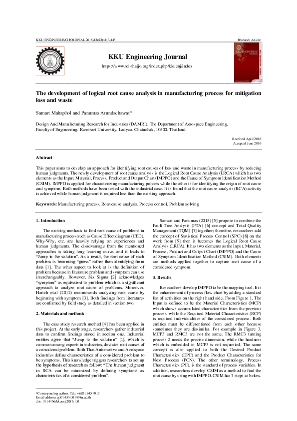 (PDF) The development of logical root cause analysis in manufacturing ...