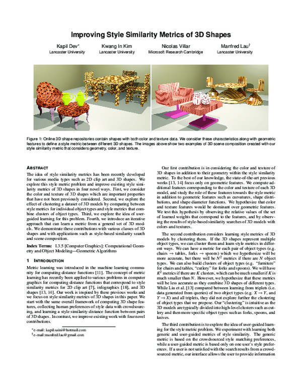(PDF) Improving Style Similarity Metrics of 3D Shapes