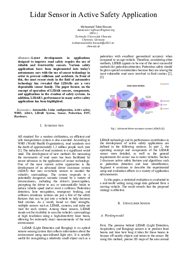 (PDF) Lidar Sensor in Active Safety Application