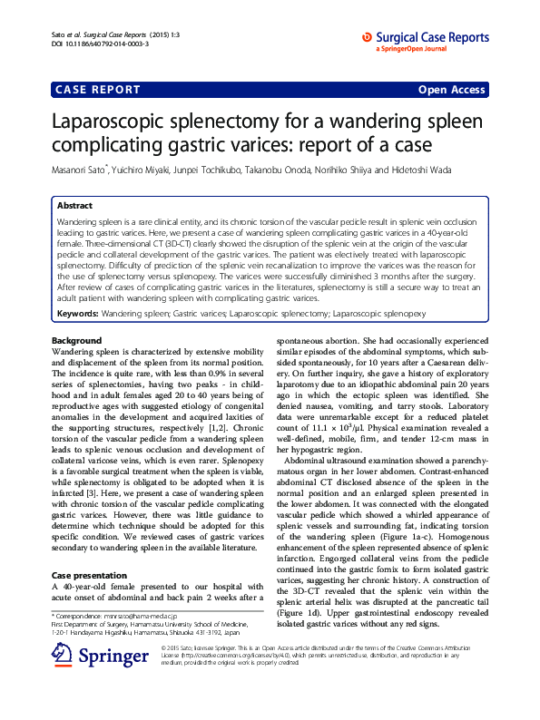 (PDF) Laparoscopic splenectomy for a wandering spleen complicating ...