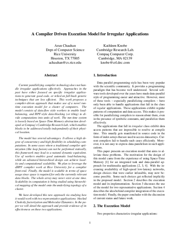 (PDF) A compiler driven execution model for irregular applications