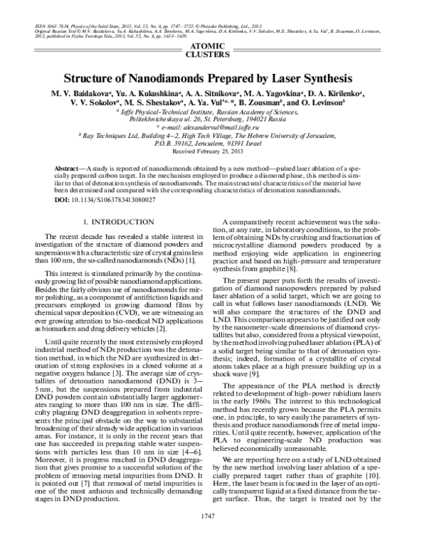 (PDF) Structure of nanodiamonds prepared by laser synthesis