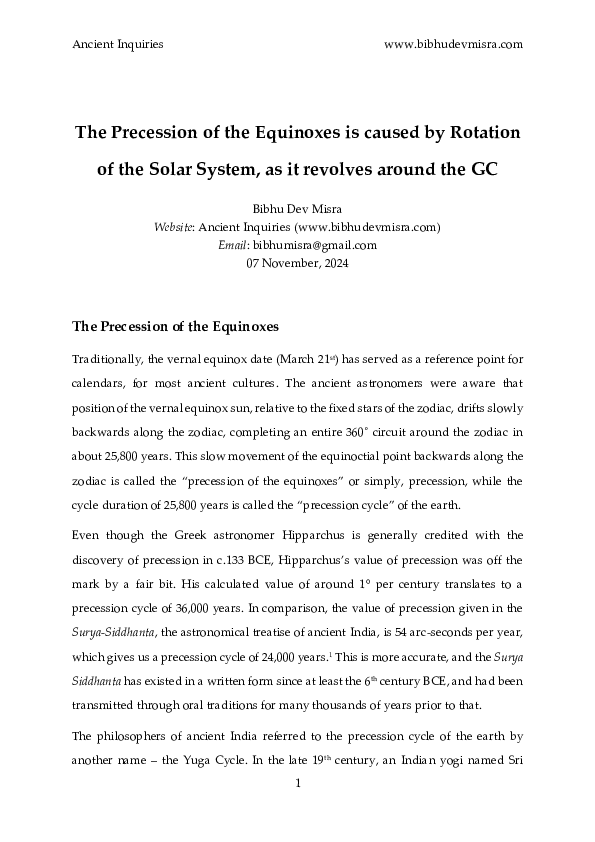 (PDF) The Precession of the Equinoxes is caused by the rotation of the Solar System