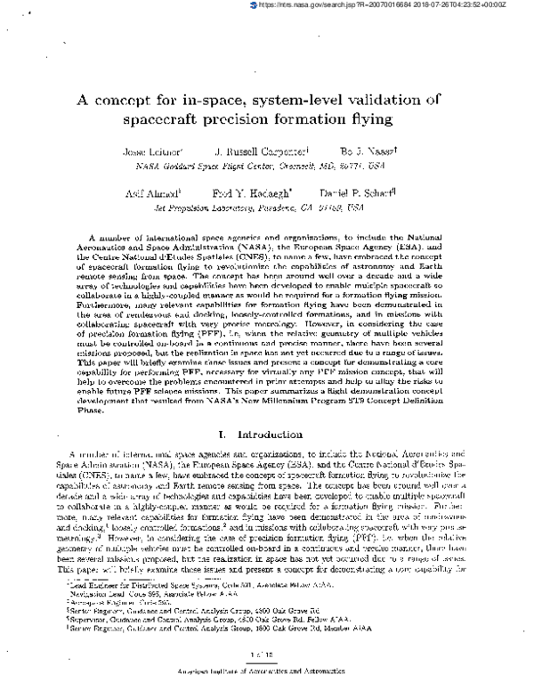 Pdf A Concept For In Space System Level Validation Of Spacecraft Precision Formation Flying