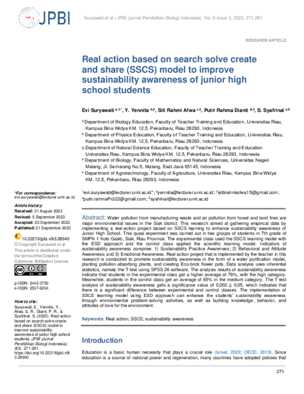 (PDF) Real action based on search solve create and share (SSCS) model to improve sustainability ...