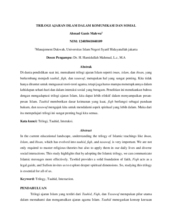 (PDF) Pengaruh Trilogi Ajarn Islam dalam Komunikasi dan Sosial.