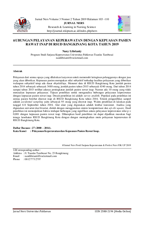 (PDF) Hubungan Pelayanan Keperawatan Dengan Kepuasan Pasien BPJS Rawat Inap DI Rumah Sakit Umum ...