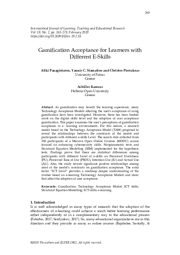 (PDF) Gamification Acceptance for Learners with Different E-Skills