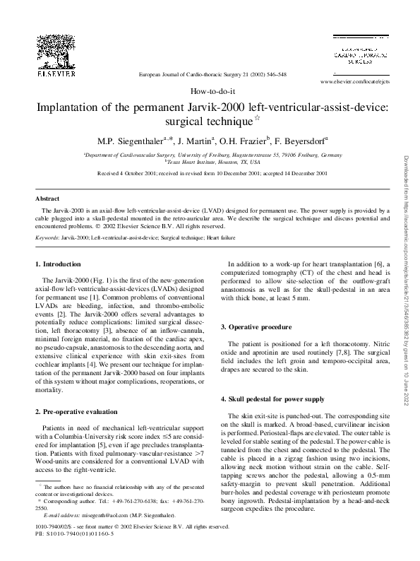 (PDF) Implantation of the permanent Jarvik-2000 left-ventricular-assist ...