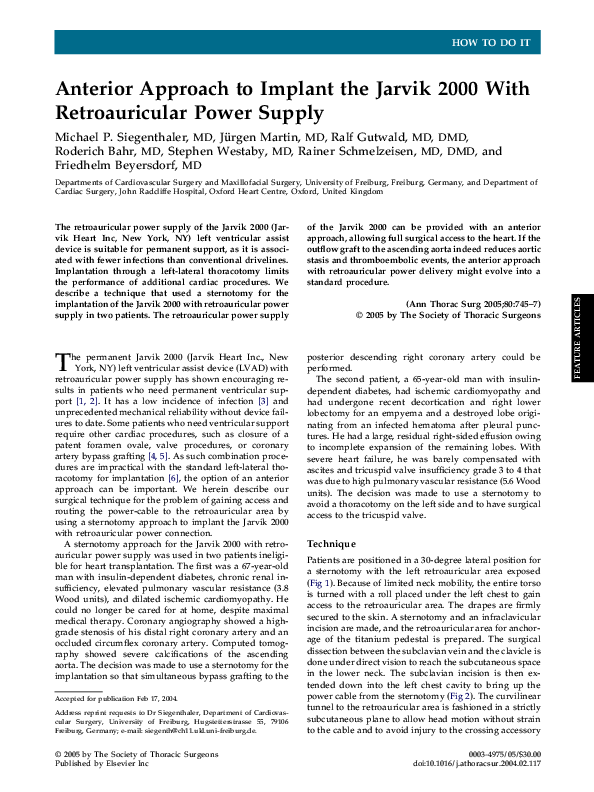 (PDF) Anterior Approach to Implant the Jarvik 2000 With Retroauricular ...