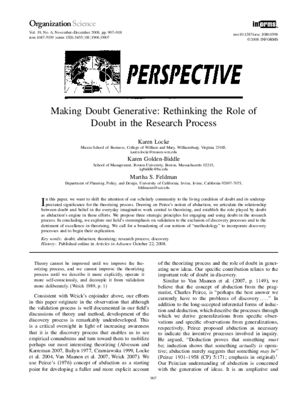 (PDF) Making Doubt Generative: Rethinking the Role of Doubt in the ...