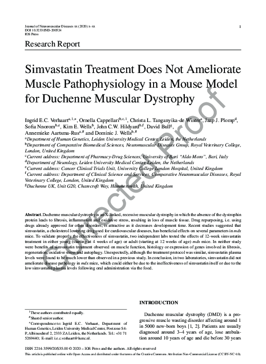 (PDF) Simvastatin Treatment Does Not Ameliorate Muscle Pathophysiology ...