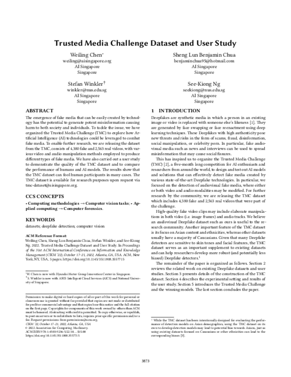 (PDF) Trusted Media Challenge Dataset and User Study