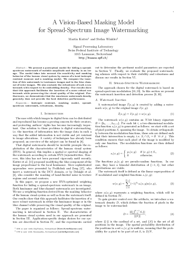 (PDF) A vision-based masking model for spread-spectrum image watermarking