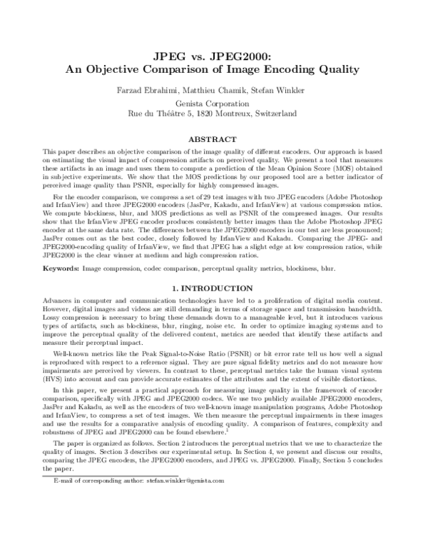 (PDF) JPEG vs. JPEG 2000: an objective comparison of image encoding quality