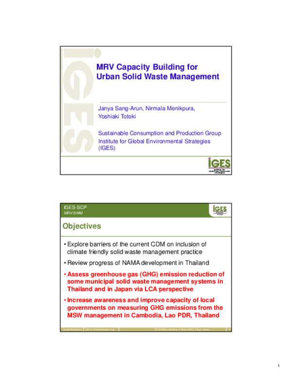 (PDF) MRV Capacity Building for Urban Solid Waste Management