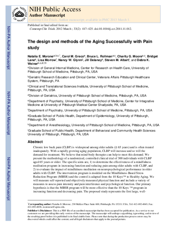 (PDF) The design and methods of the aging successfully with pain study