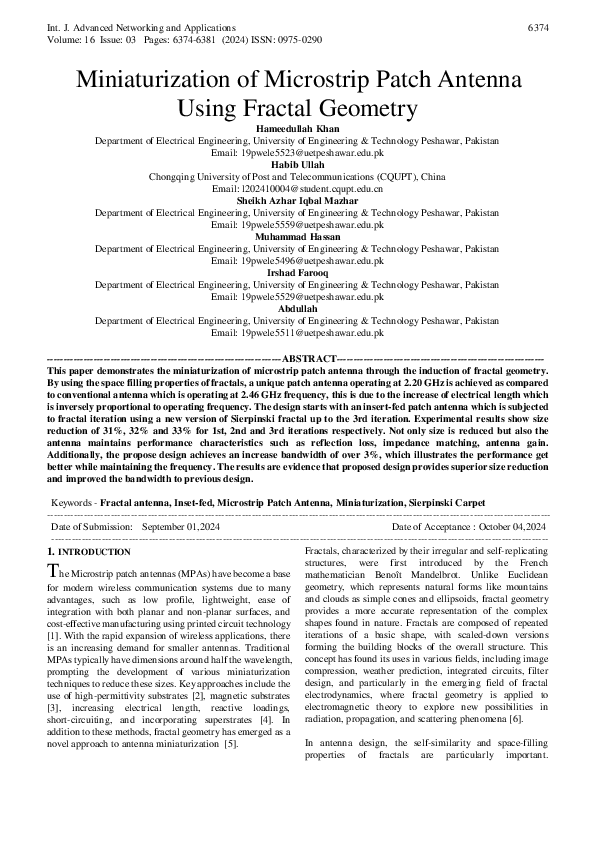 (PDF) Miniaturization of Microstrip Patch Antenna Using Fractal Geometry