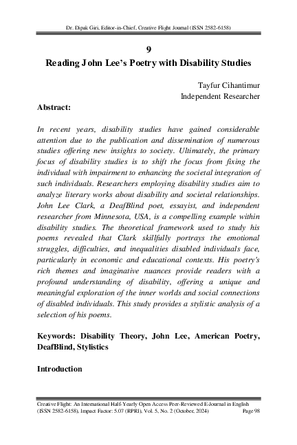 (PDF) Reading John Lee’s Poetry with Disability Studies