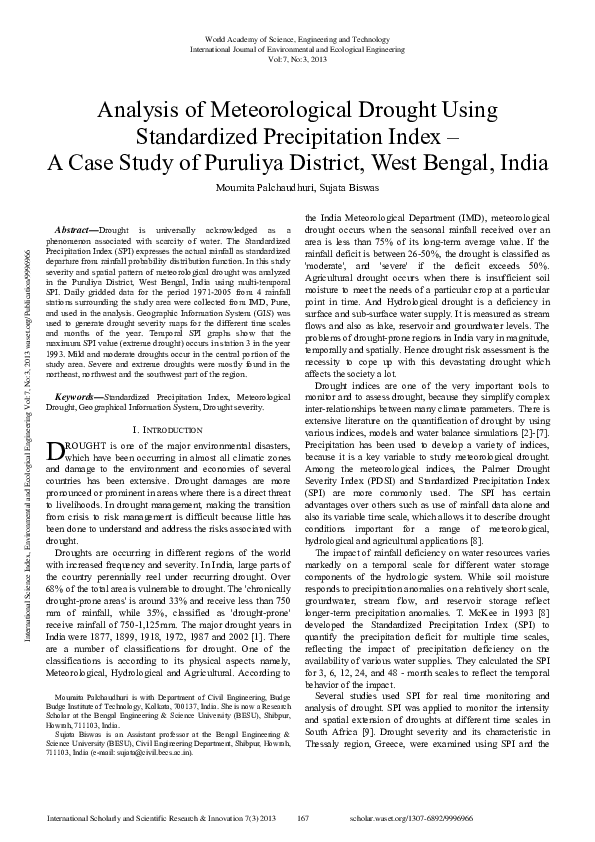 (PDF) Analysis Of Meteorological Drought Using Standardized Precipitation Index – A Case Study ...