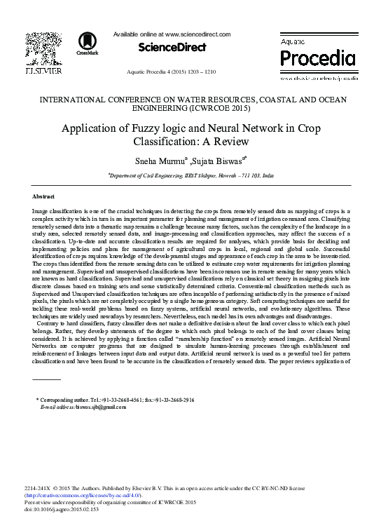 Pdf Application Of Fuzzy Logic And Neural Network In Crop Classification A Review