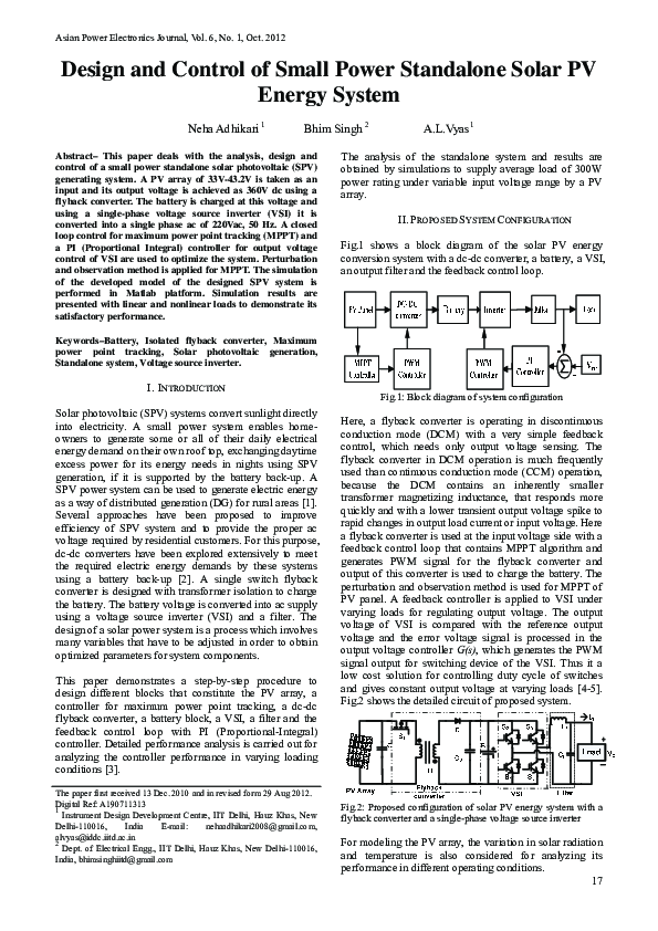 (PDF) Design and Control of Small Power Standalone Solar PV Energy System