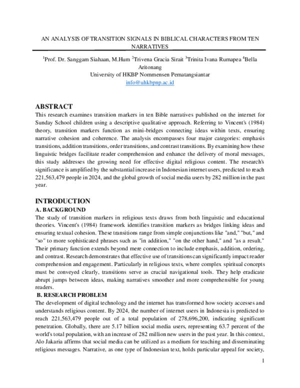 (PDF) AN ANALYSIS OF TRANSITION SIGNALS IN BIBLICAL CHARACTERS FROM TEN ...