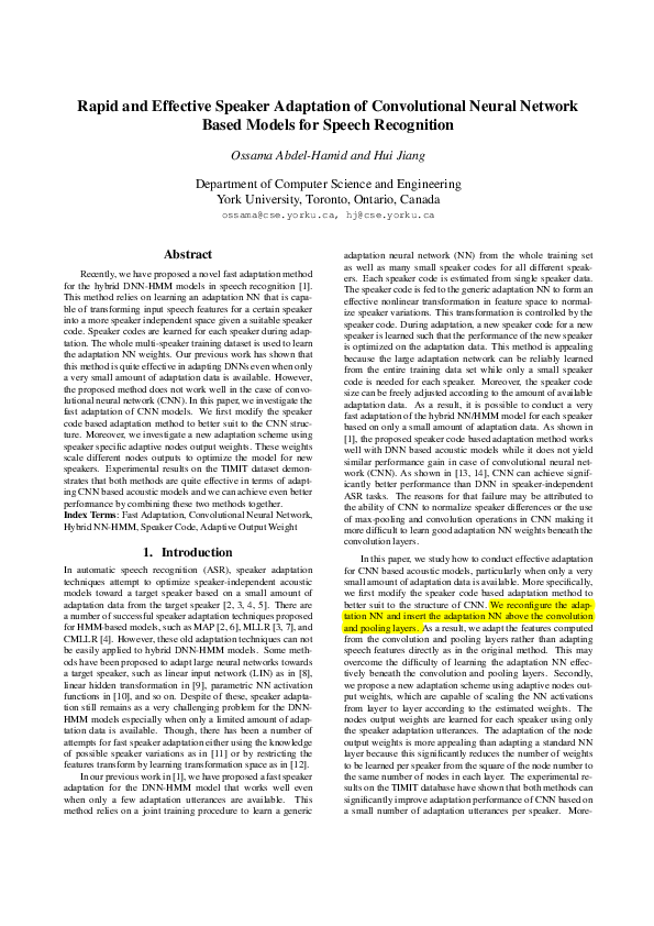 (PDF) Rapid and effective speaker adaptation of convolutional neural network based models for ...