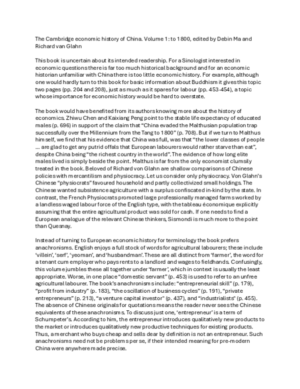 (PDF) Review: The Cambridge economic history of China. Volume 1: to ...