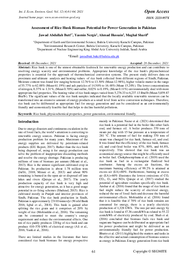 (PDF) Assessment of Rice Husk Biomass Potential for Power Generation in ...