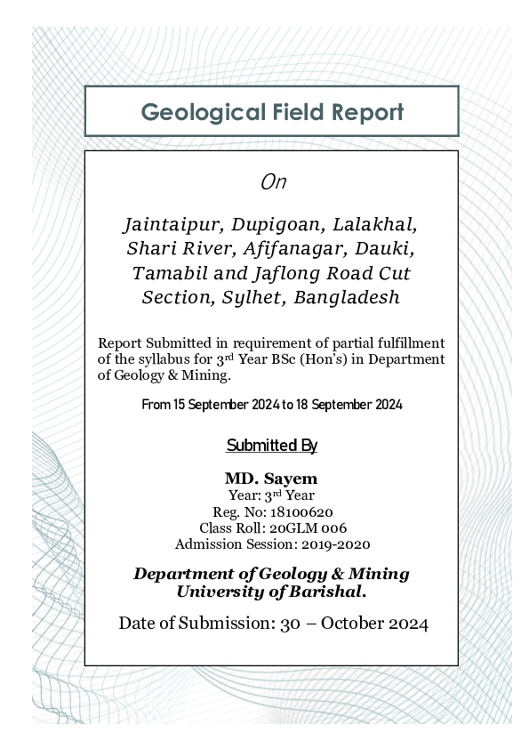 (PDF) Geological Field Report on Jaintaipur, Dupigoan, Lalakhal, Shari ...
