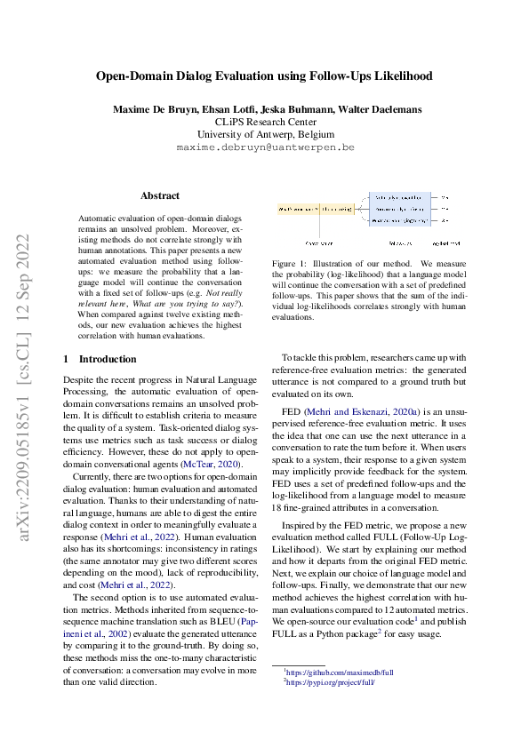 Open-Domain Dialog Evaluation using Follow-Ups Likelihood