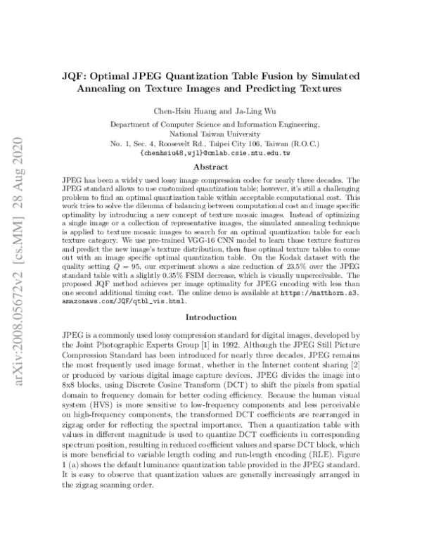 (PDF) JQF: Optimal JPEG Quantization Table Fusion by Simulated Annealing on Texture Images and ...