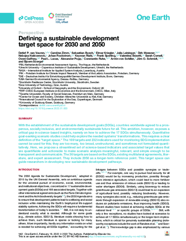 (PDF) Defining a sustainable development target space for 2030 and 2050