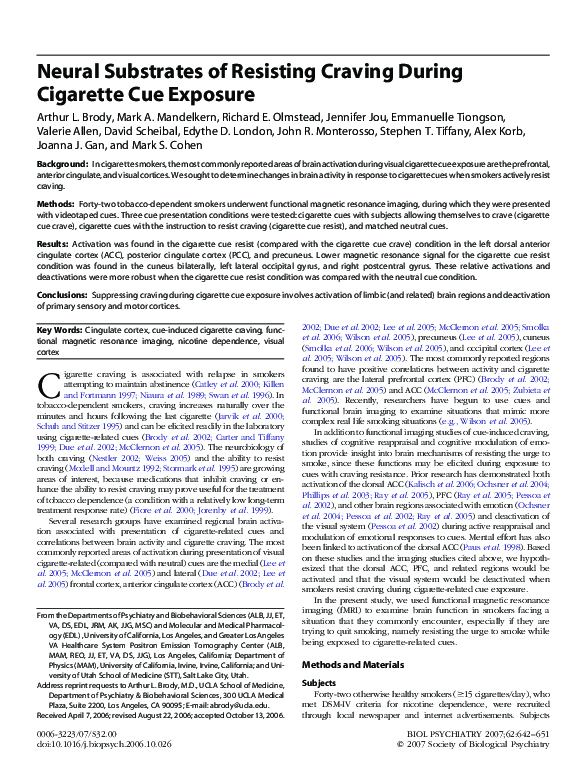 (PDF) Neural Substrates of Resisting Craving During Cigarette Cue Exposure