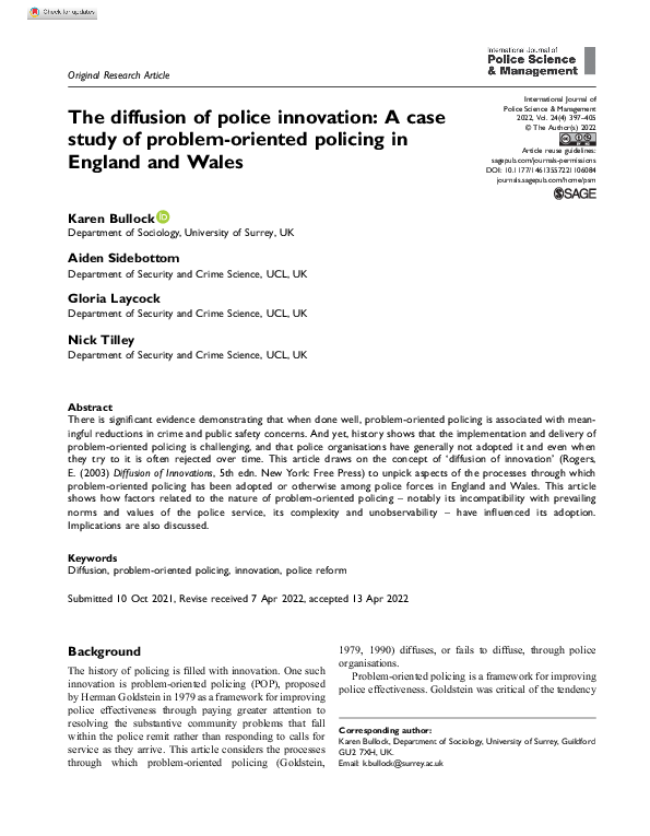 (PDF) Bullock et al 2022 the diffusion of police innovation a case ...