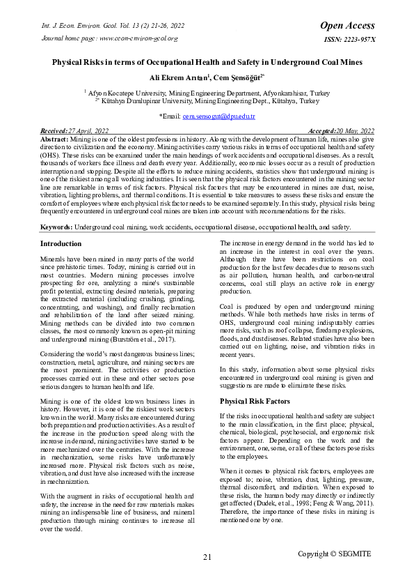 (PDF) Physical Risks in terms of Occupational Health and Safety in ...